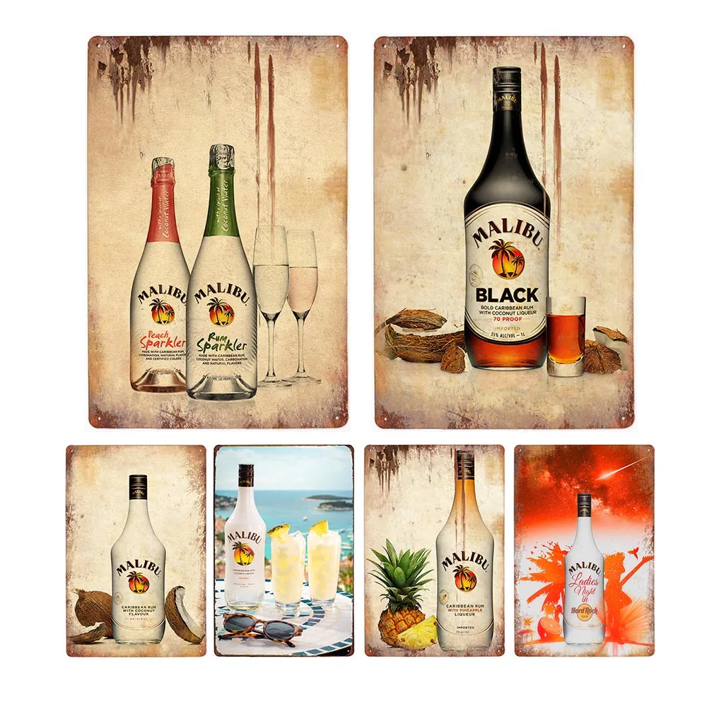 Malibu Tin Sign Rum Metal Painting Plaque For Bar Pub Club Cafe Wall ...