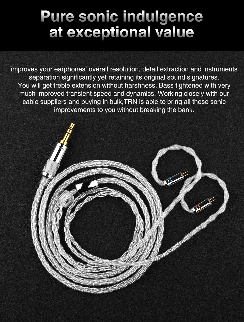 TRN T3 8 Core Pure Silver Cable,TRN