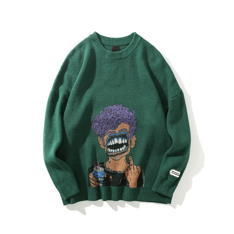 Funny Cartoon Printing Ripped Men Sweater Winter Vintage Oversized Ugly ...