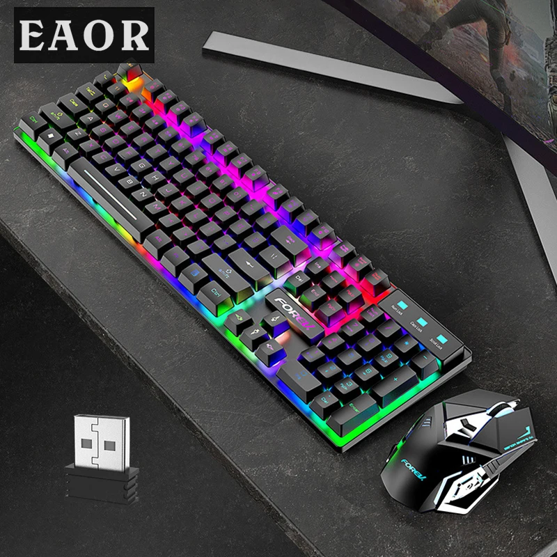 EAOR teclado inalámbrico retroiluminado RGB para juegos, Combo de ratón, recargable, 2,4G|Juegos ...