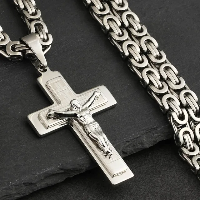 Jesus Cross Long Byzantine Chain Stainless Steel Necklaces Pendants for ...