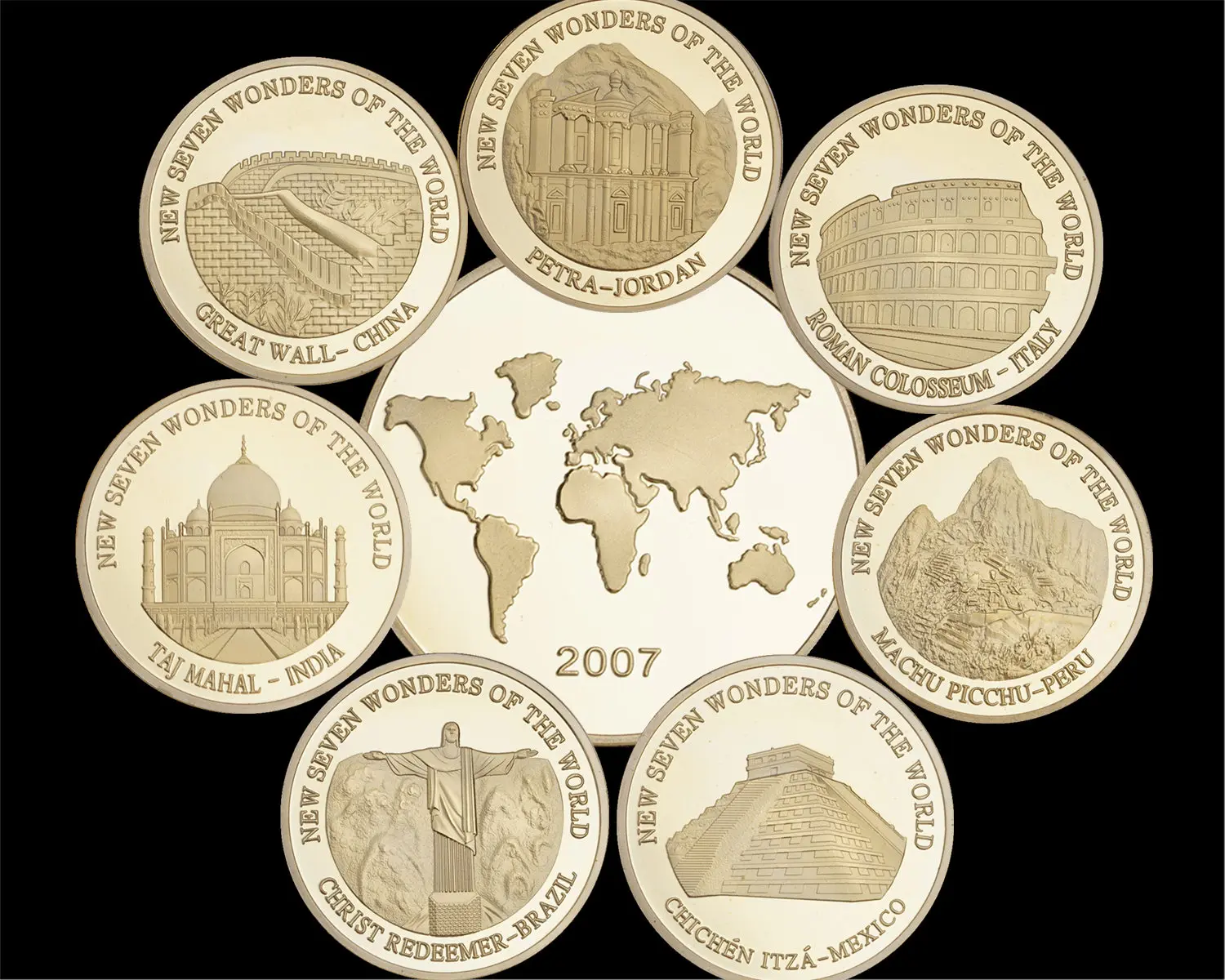 7pcs/lot Seven Wonders Of The World Gold-plated Commemorative Badge ...