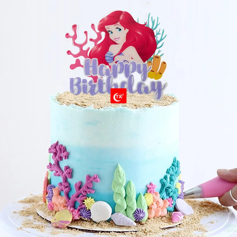 공주 생일 파티 테마 어린이 케이크 삽입 인어 오션 월드 아크릴 삽입 줄 케이크 토퍼 소녀 용품 선물케이크 데코용품