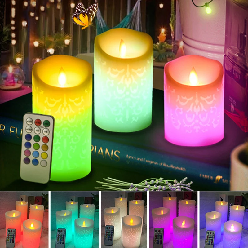 1 Set Of 3 Led Candle Flameless Candle With Rbg Remote Control ...
