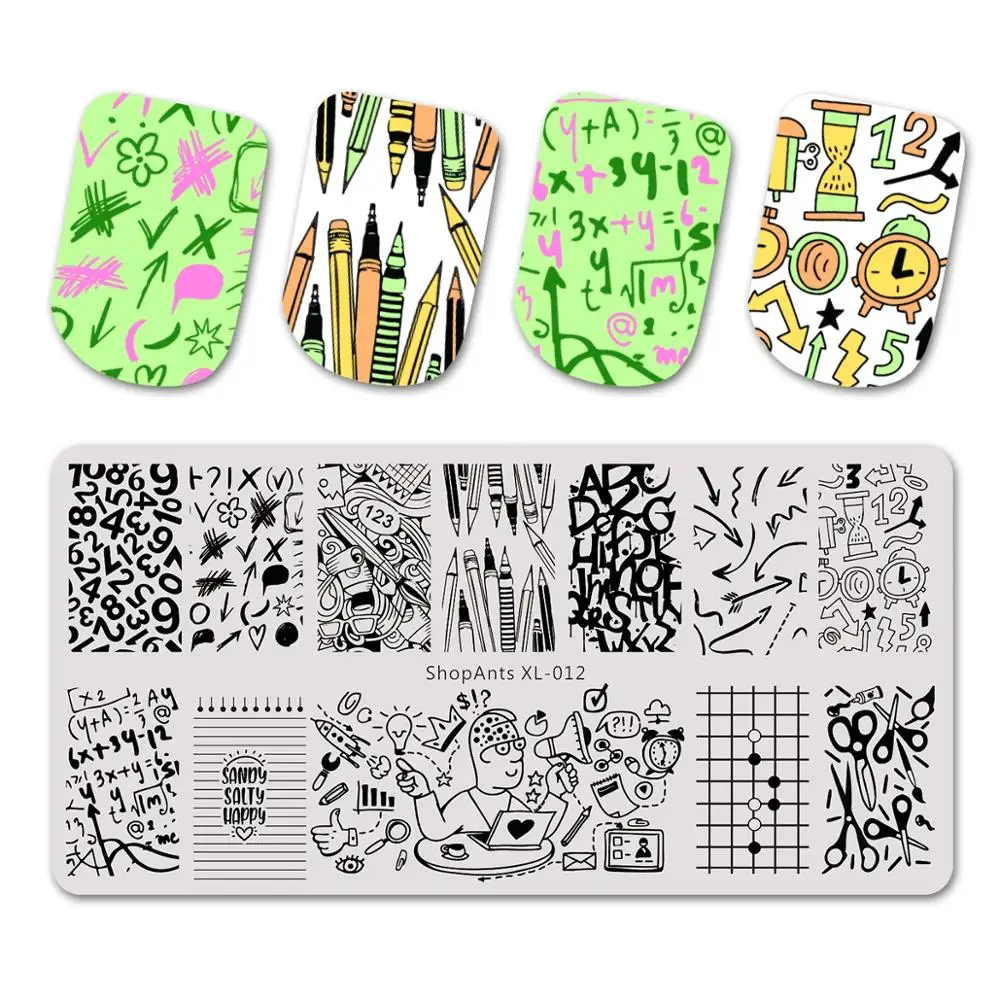 Stainless Steel Nail Stamping Plates 6*12cm Math Number Thinking Pencil ...