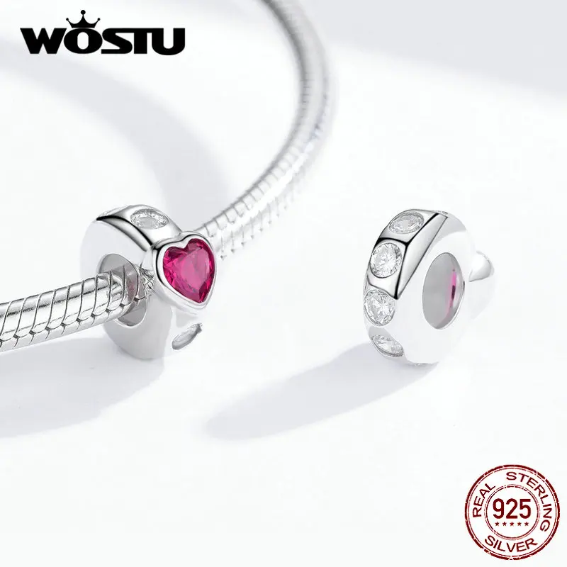 WOSTU 925 пробы серебро роза красное сердце бусины подходят браслет ...