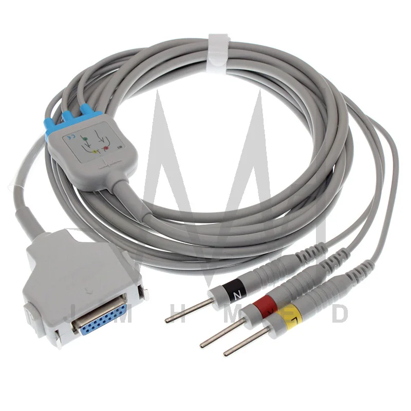 DB15P 여성 후쿠다와 호환 다중 매개 변수 환자 모니터 ECG EKG 케이블 3 리드 3.0mm 핀 와이어 ...