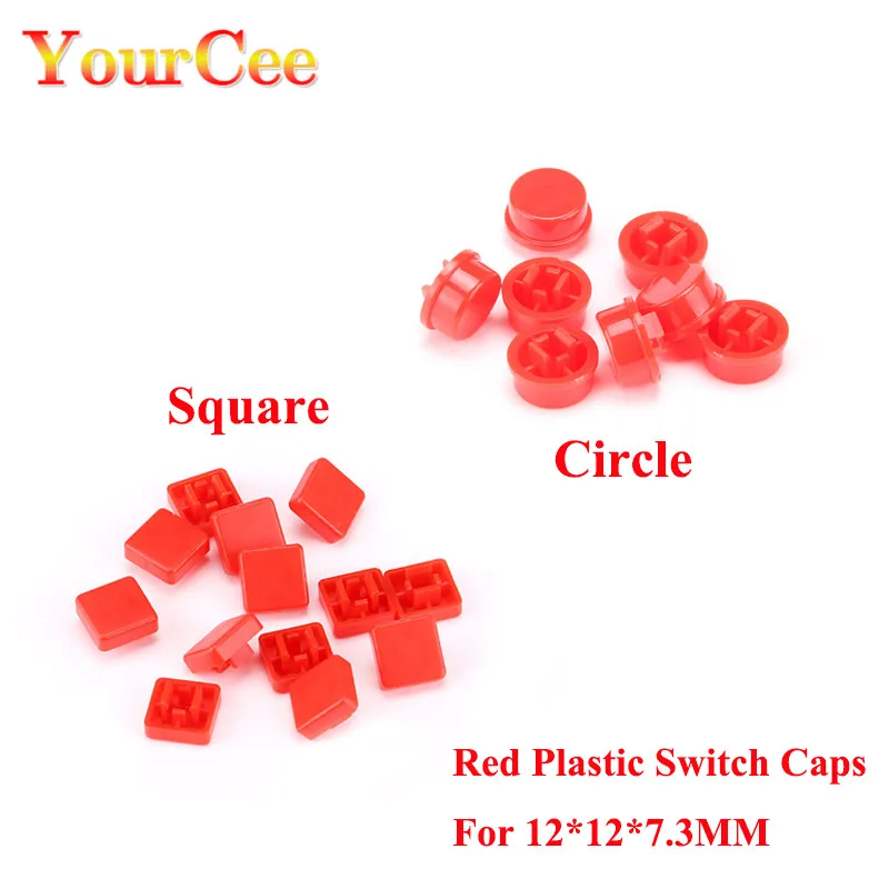 100pcs/lot Red Plastic Switch Caps For 12*12*7.3mm Circle And Square ...
