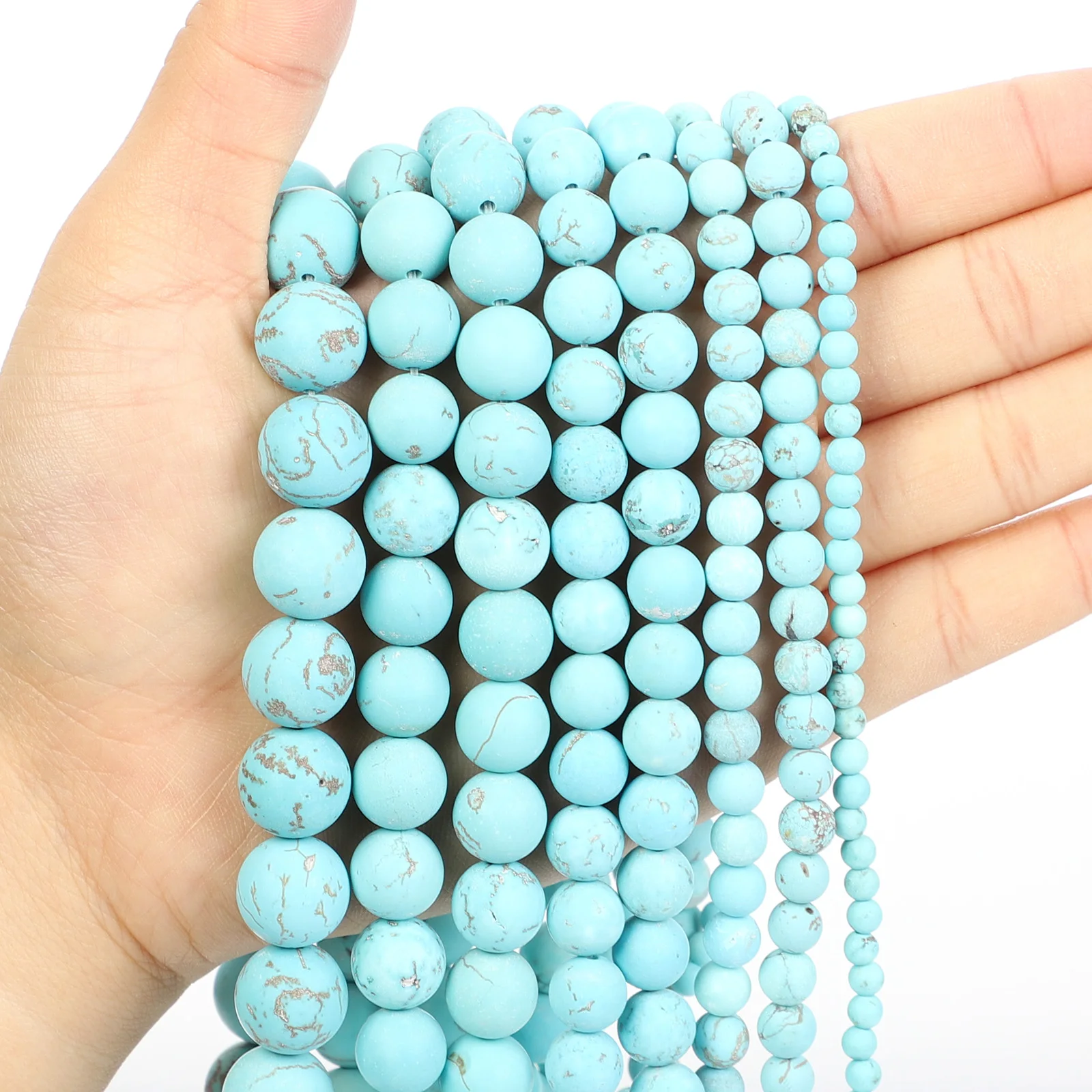 Frosted-Natural-Turquoise-Natural-Stone-Beads-Round-Loose-Spacer-Bead ...