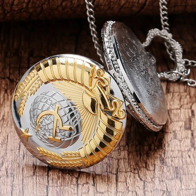 Fashion Retro USSR Soviet Badges Hammer Sickle Pocket Watch Globe Open ...