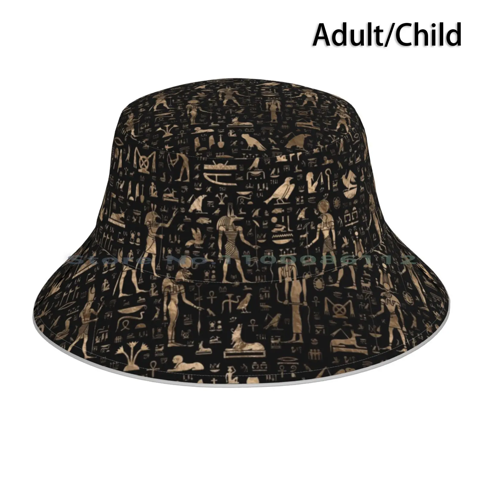 Ancient-Egyptian-Gods-And-Hieroglyphs-Black-And-Gold-Bucket-Hat-Sun-Cap ...