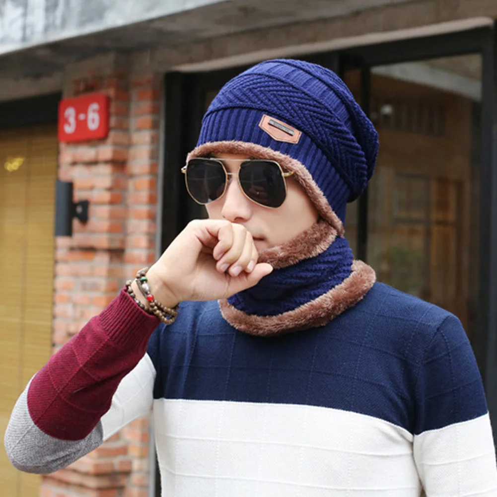 Мужская многофункциональная Мягкая вязаная шерстяная теплая шапка шарф ...