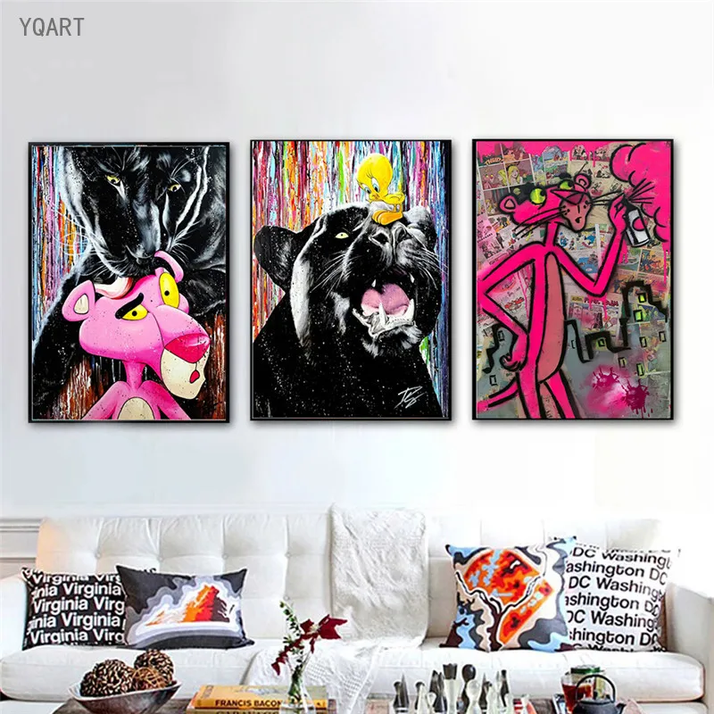 Pink Panther Graffiti Paintings by Julien Durix Printed on Canvas ...