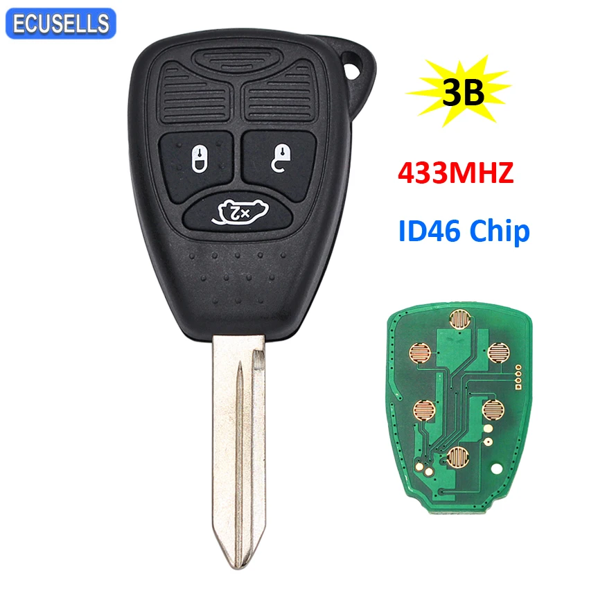 3 Button Remote Key Smart Car Key Fob Keyless Entry 433MHZ with ID46 ...