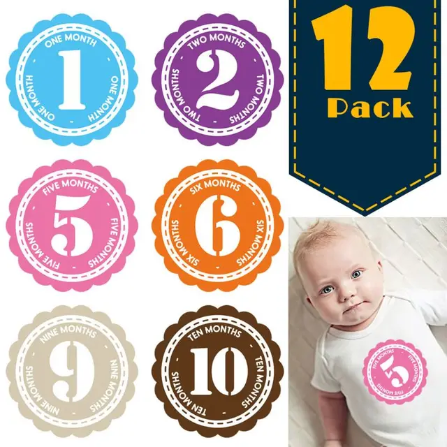 First Year Belly Stickers Baby Monthly Milestone Stickers 1-12 Months ...