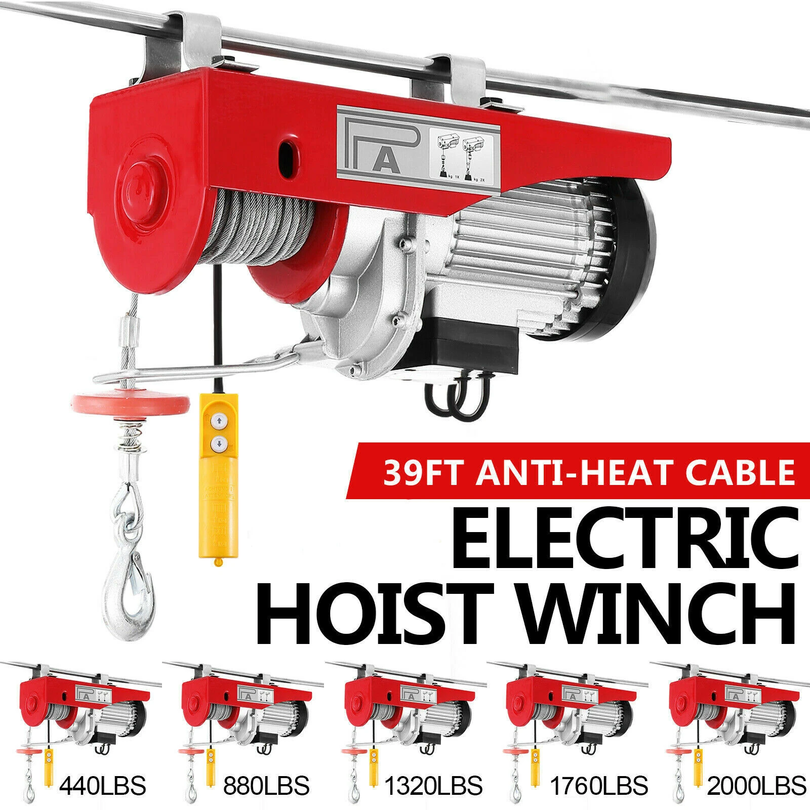 100kg~900kg Electric Hoist Winch Lifting Engine Crane Cable Lift Hook ...