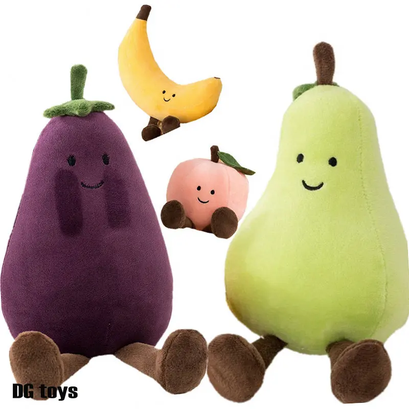 Cute Face Vegetable Eggplant Plushie Doll Stuffed Soft Fruit Pear Peach ...