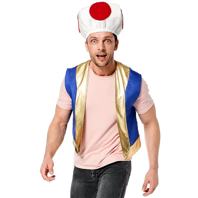 Men-Mushroom-Hat-Adult-Toad-Costume-Cosplay-Captain-Chino-Halloween ...