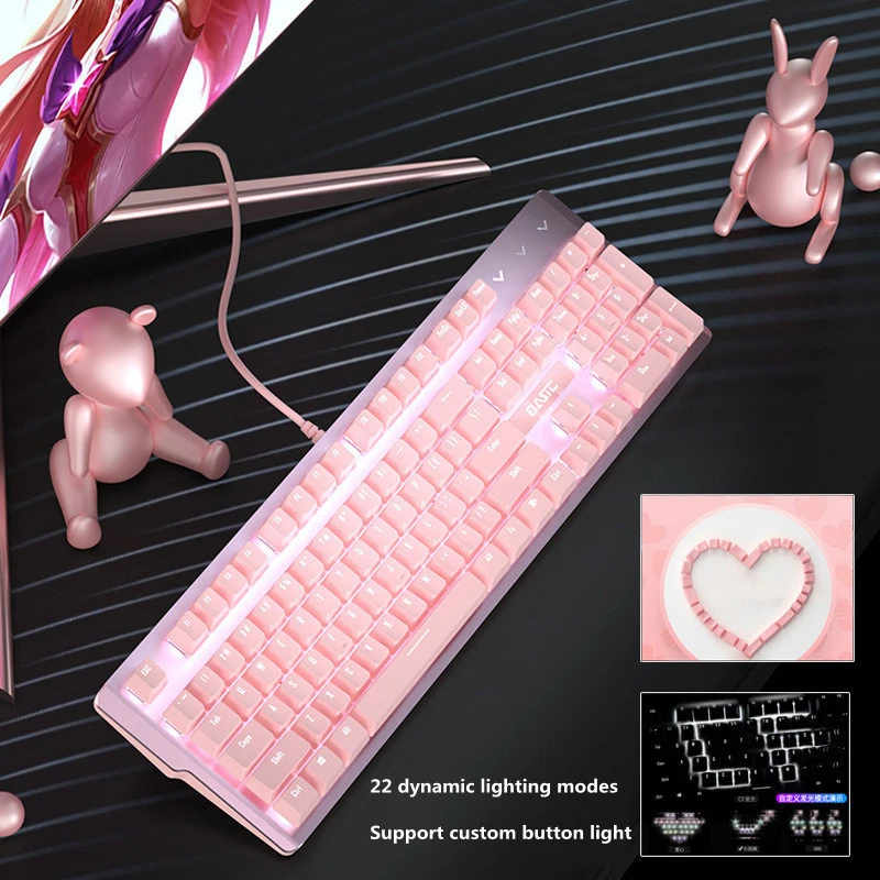 New Girly Pink Gaming Mechanical Wired Keyboard 104-key Usb Interface ...