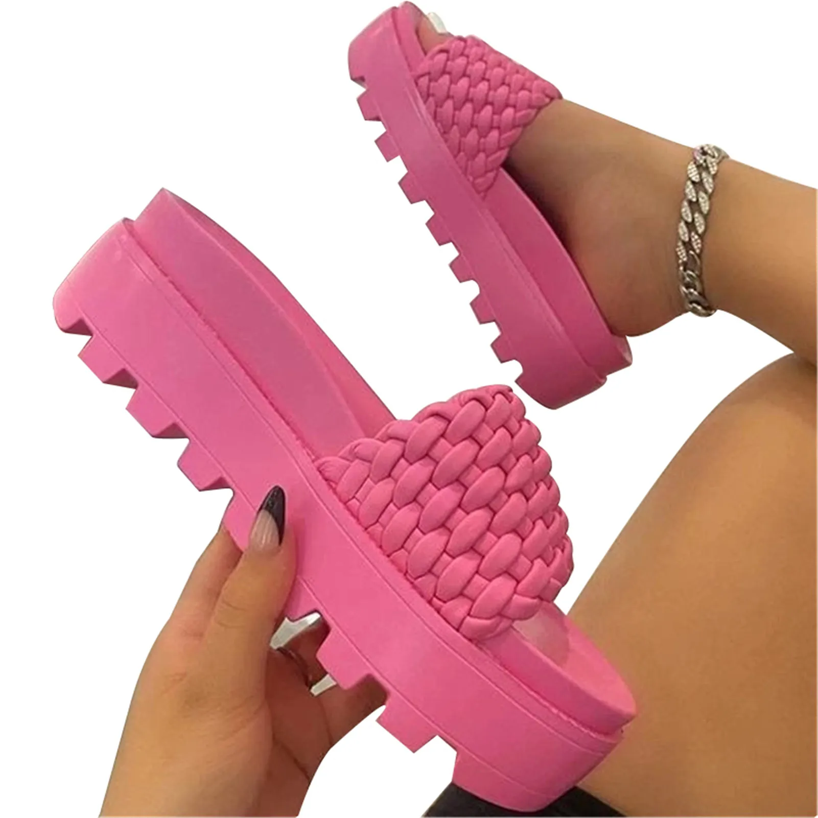 Trendy Platform Preparation Fashion Slippers Women Braided Strap Pu ...