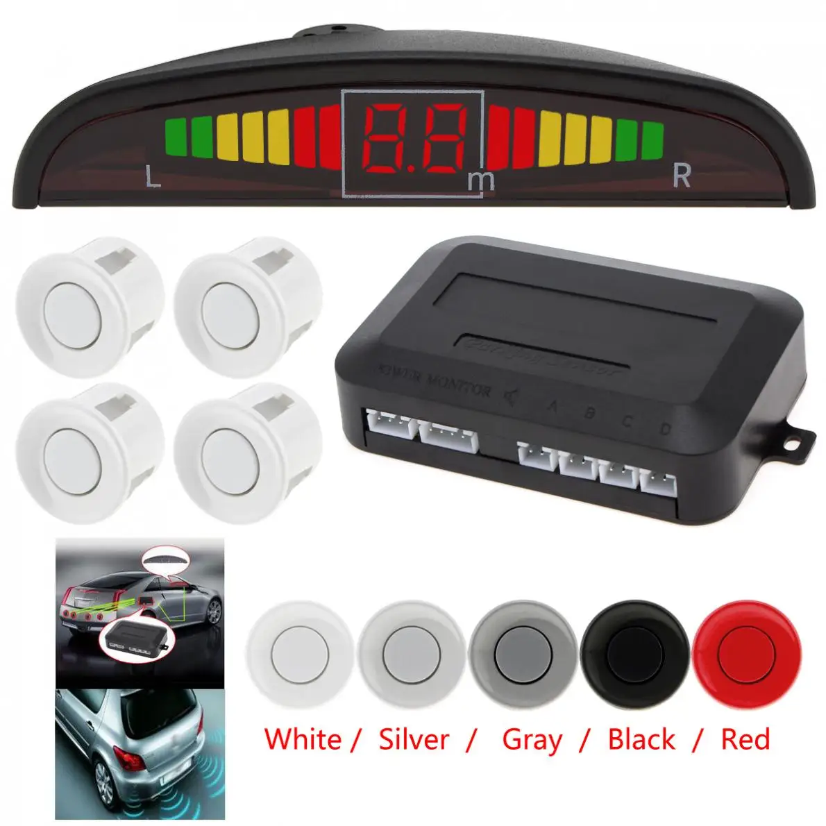Ultrasonic LED Car Parking Sensor System Auto Parktronic Reverse Backup ...