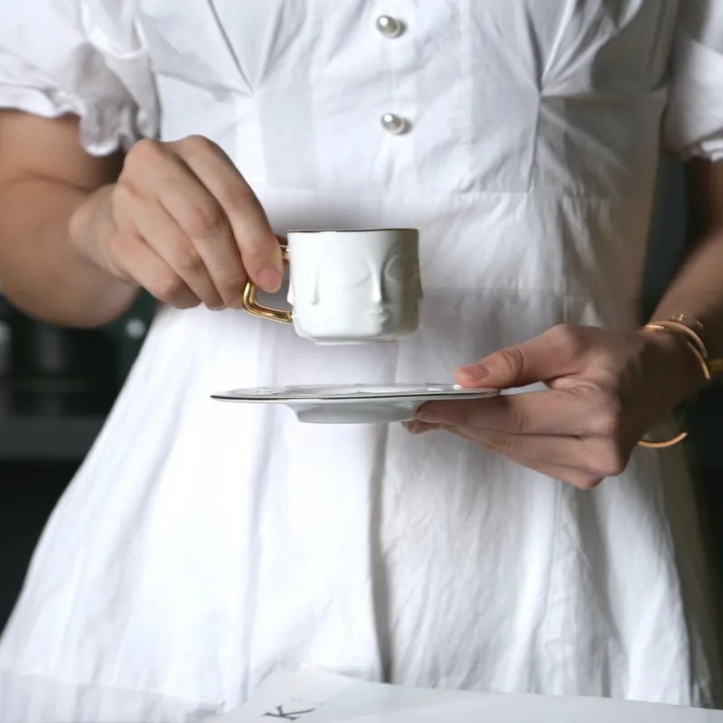 Multi faced Human Face Cup and Saucer Set Bone China Coffee Mug ...