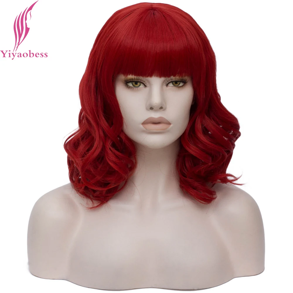 Yiyaobess peluca corta ondulada de 35CM para mujer, pelo sintético rojo ...