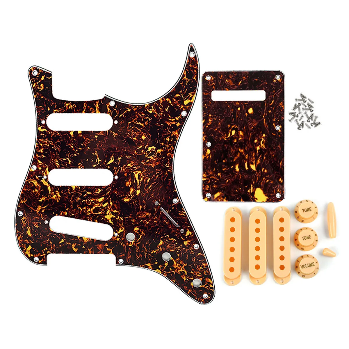 Set-of-Brown-Tortoise-Guitar-Pickguard-ST-11-Hole-SSS-Back-Plate-Guitar ...