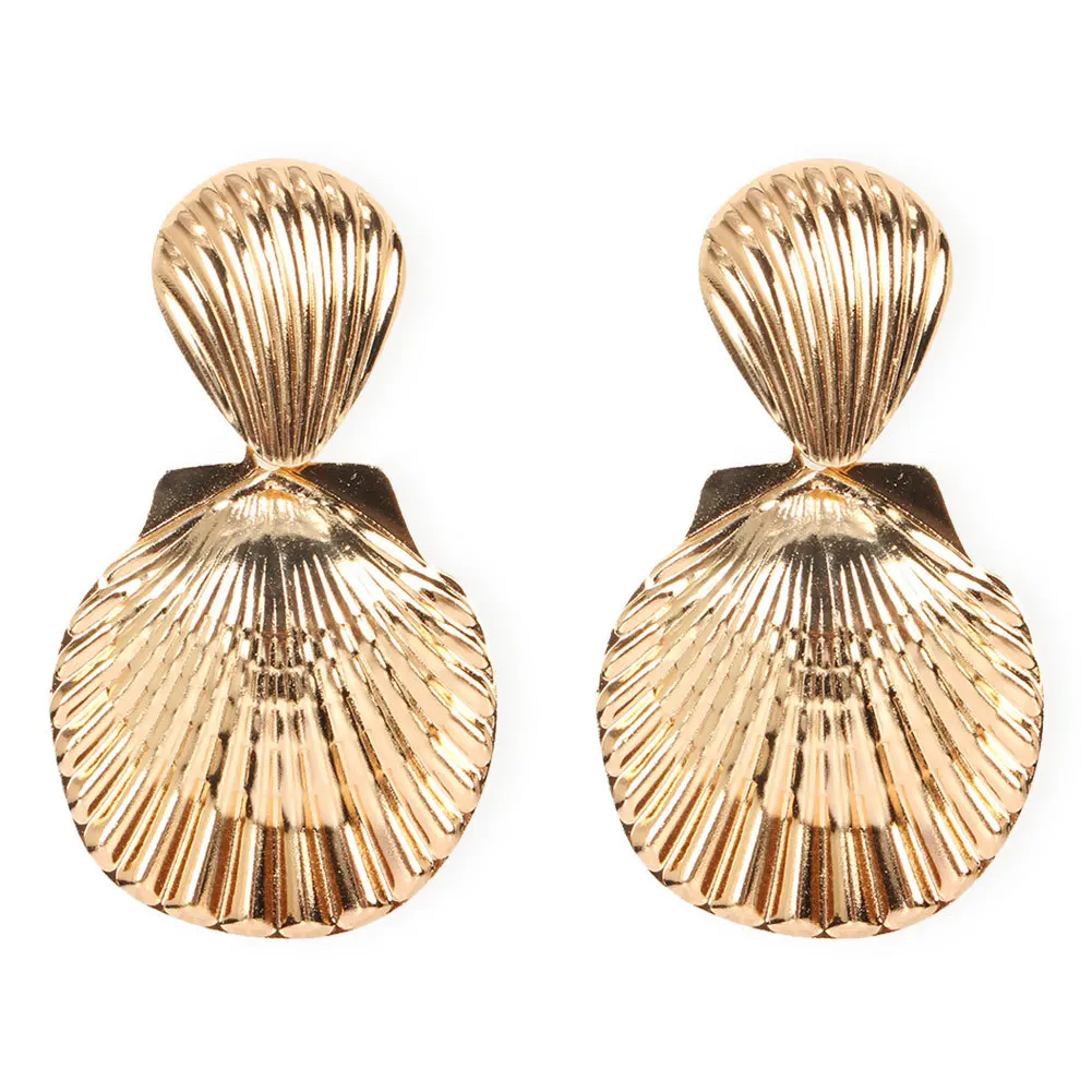 Franch pendientes de concha de Color dorado para mujer, Mini pendientes ...