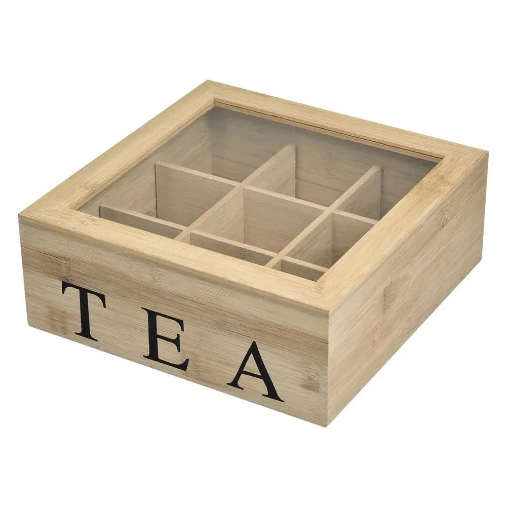 Natural-Wooden-Tea-Box-With-Lid-9-Compartment-Coffee-Tea-Bag-Storage ...