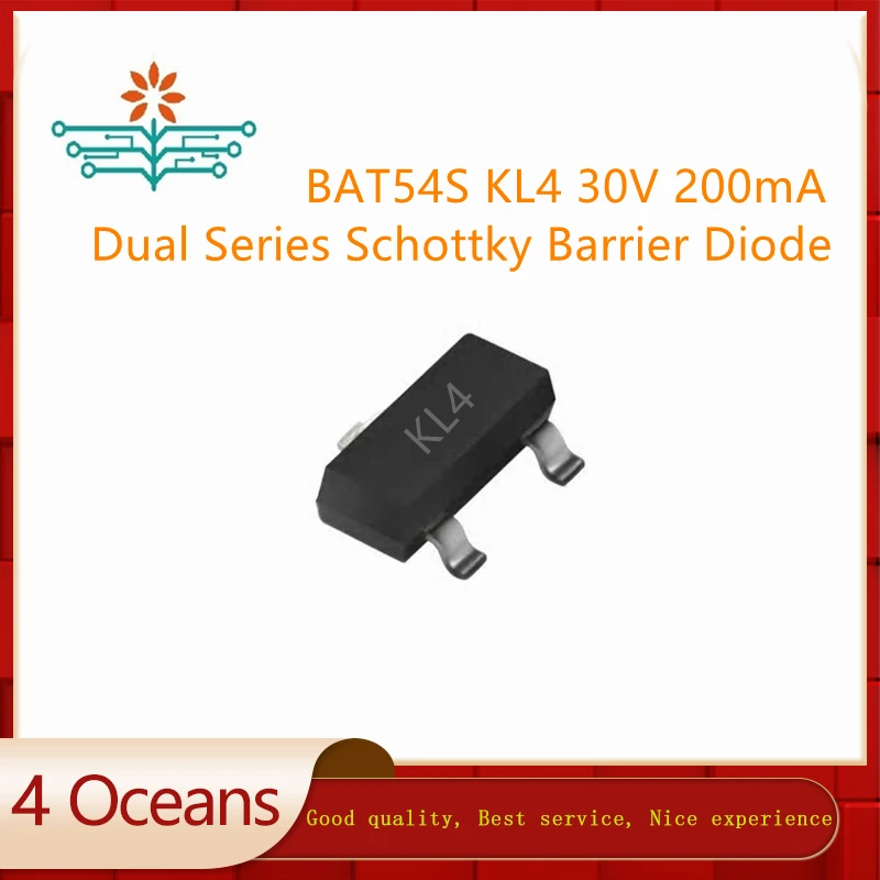 100pcs/lot MARKING KL4 Dual Series Schottky Barrier Diode 30V 200mA BAT54S BAT54CLT1G SOT-23
