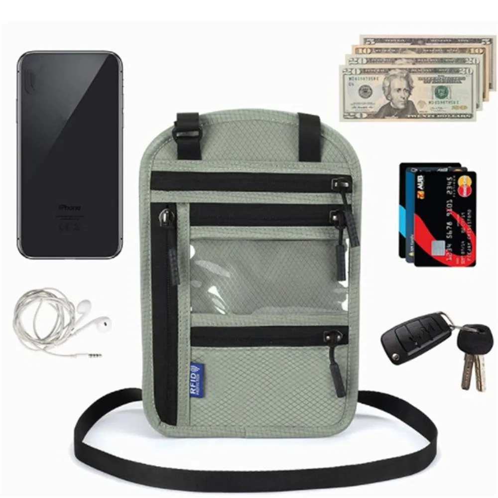 RFID Blocking Wallet Neck Coin Purse Pouch Passport Cover Women Men ...