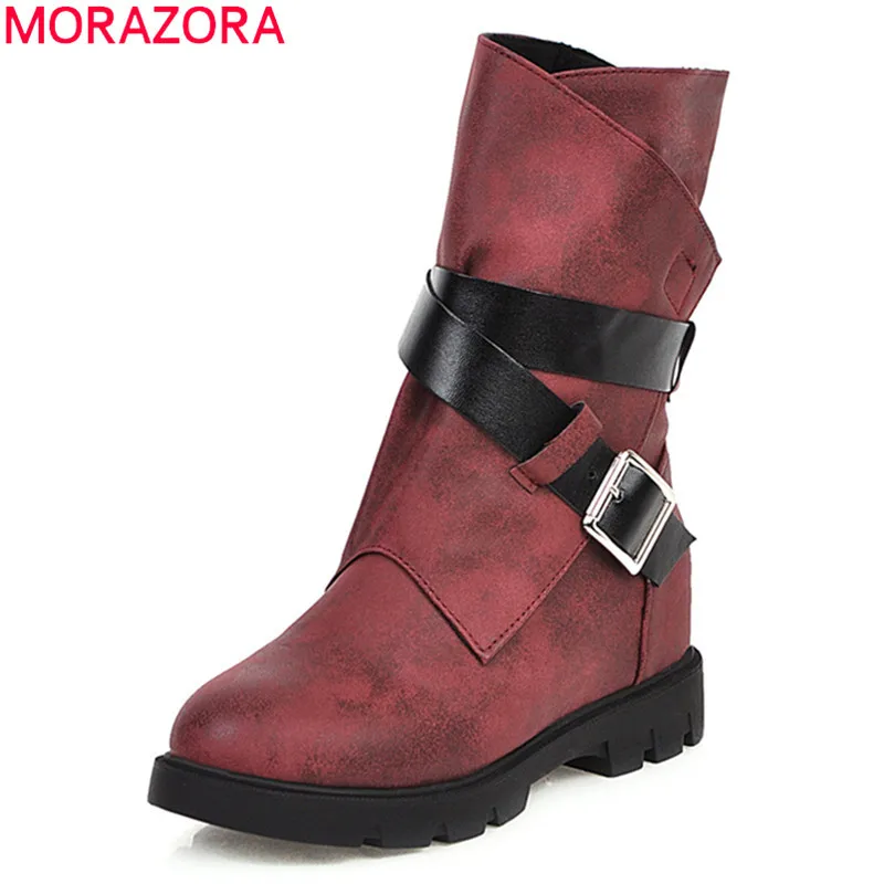 MORAZORA Botas de Tacón Plano con Hebilla para Mujer, Botines Clásicos, Cómodos, de Punta ...