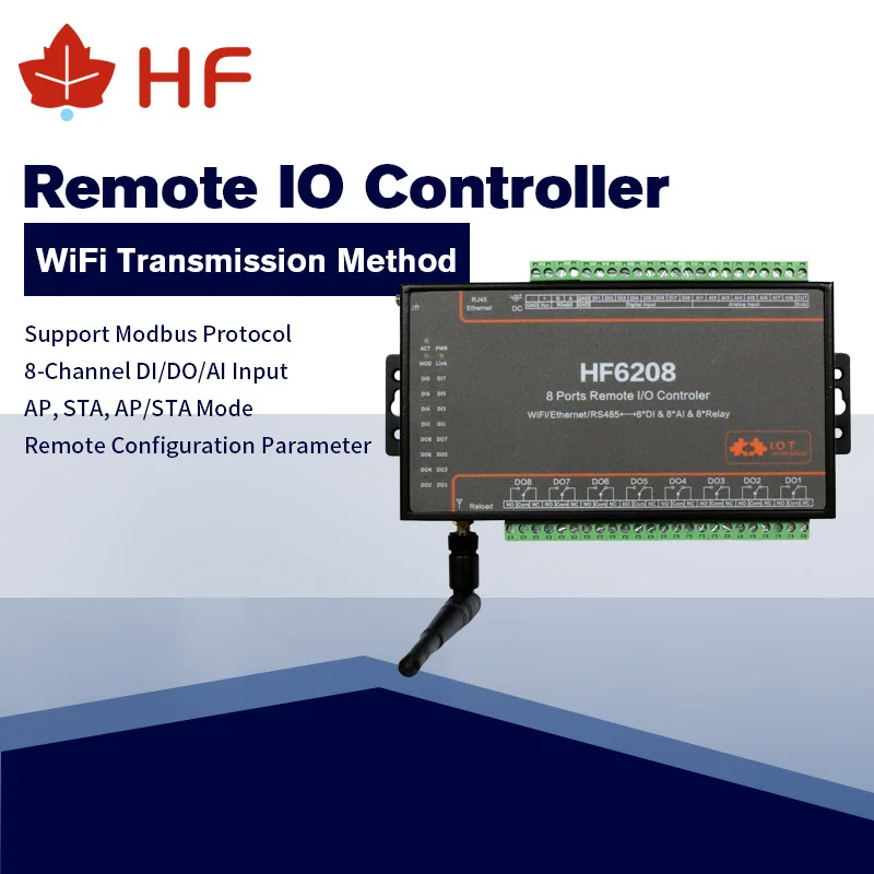 Alto vuelo HF6208 Industrial 8 DI 8 DO 8 Way WIFI Ethernet RS485 8CH Relay Remote IO Controller ...