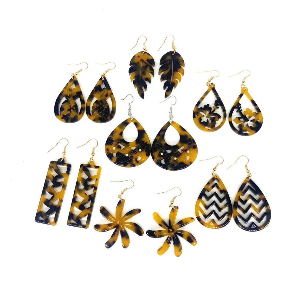New Tortoise Shell With Cute Shapes Hook Earrings Fashion Acrylic ...