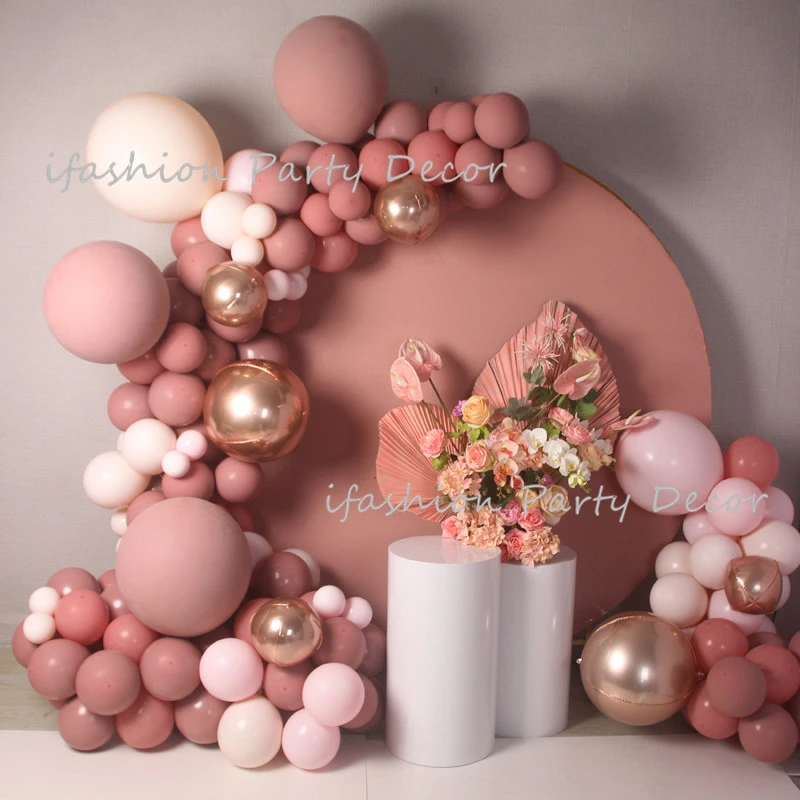 Retro Pink Balloon Garland Arch Set Bean Paste Dusty Pink Peach Party ...
