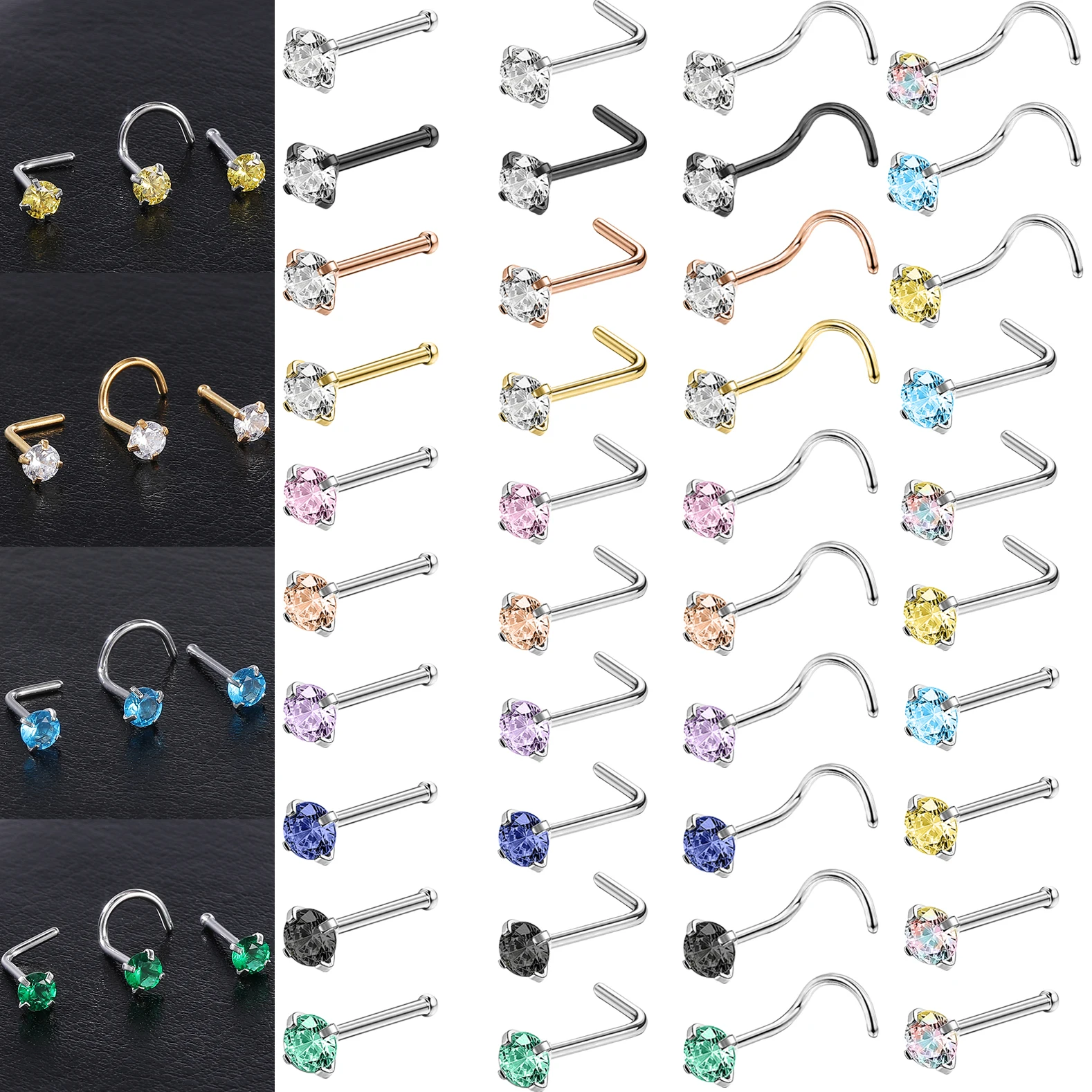 AOEDEJ 3 15pcs/lot 20G Nostril Studs Zircon Nose Piercing Jewelry ...