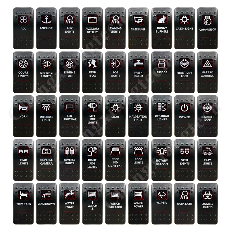 Red Printed Switch Cap For 12v 5pin On Off Spst Led Light Bar Car Boat ...