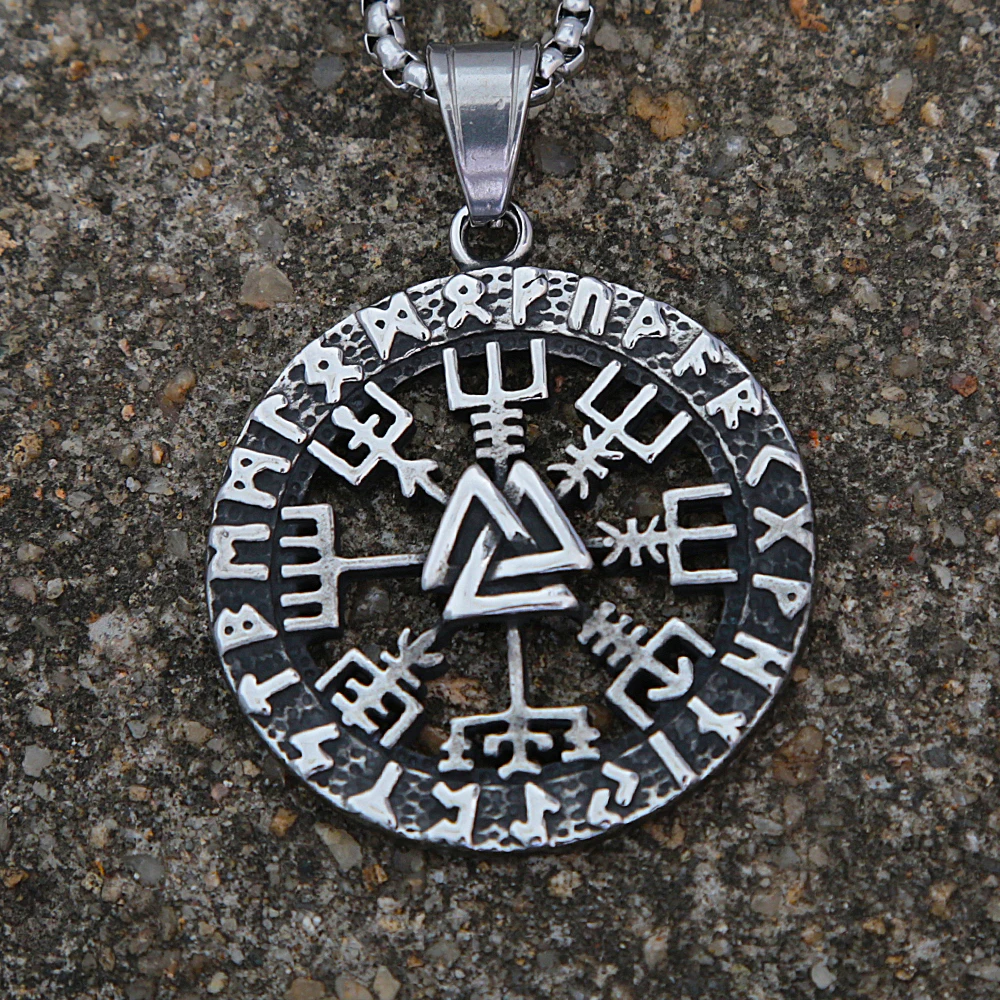 Vintage Valknut Necklace Stainless Steel Viking Compass Pendant Neckla Gofaer Finds Store