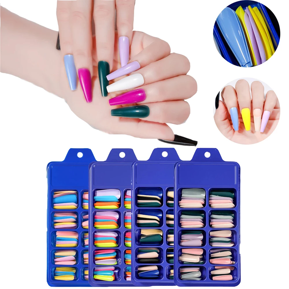 100pcs/box Ballerina Nail Tips Mix Color Full Cover Artificial Ballet ...