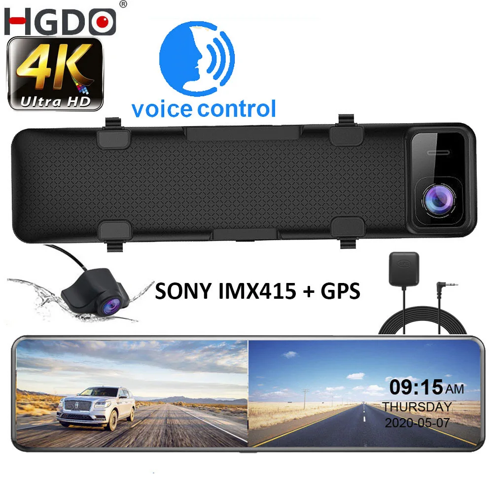 Hgdo D466 12" Car Dvr 4k 3840*2160p Dash Cam Sony Imx415 Rear View ...