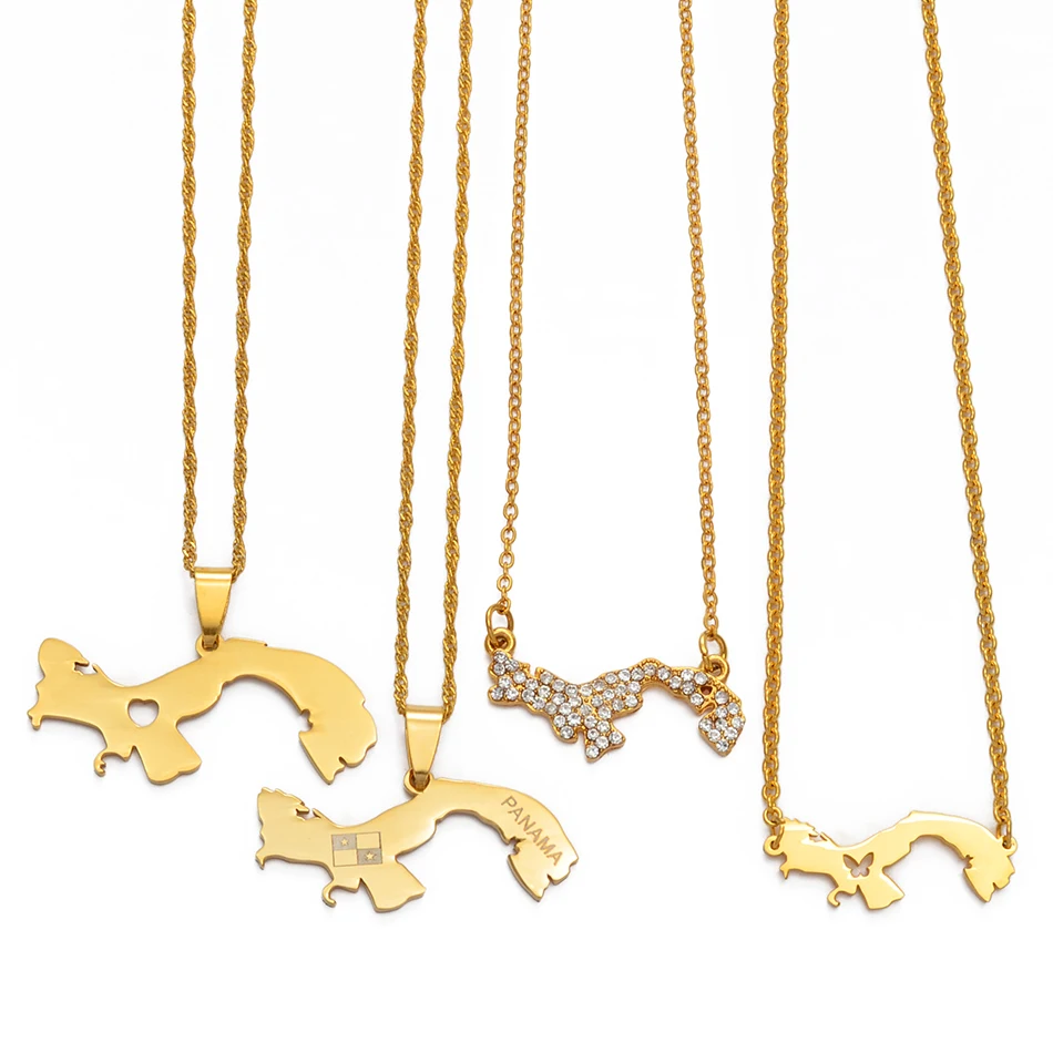 Anniyo Gold Color Panama Map Pendant Chain Necklaces Panamanian Maps ...