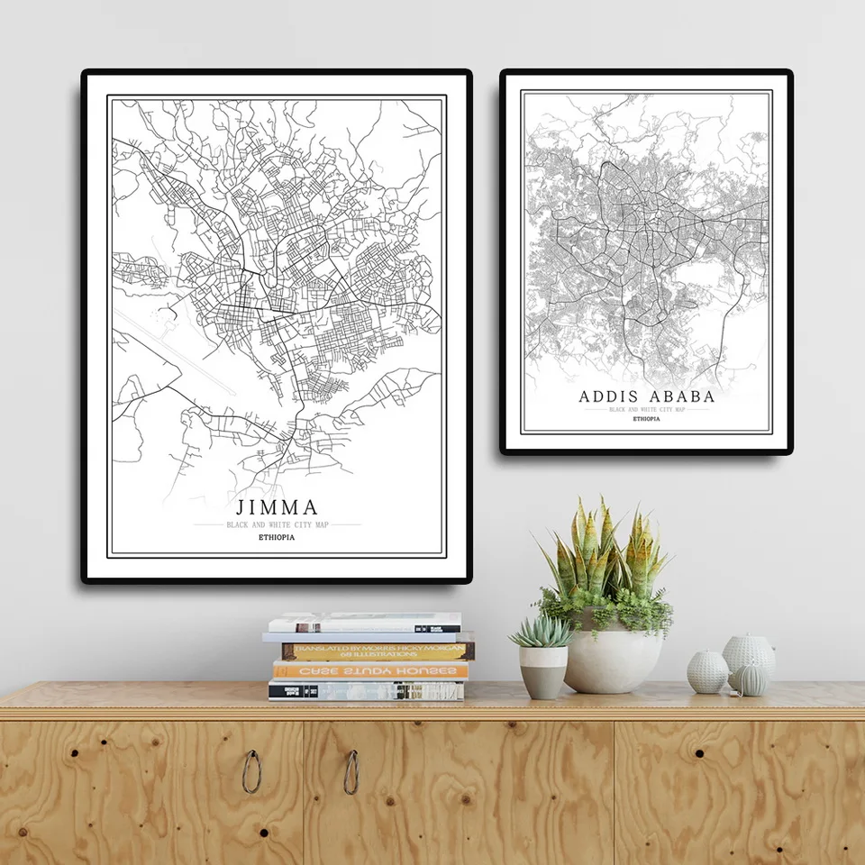 Ethiopia Creative City Map Addis Ababa Abstract Canvas Paintings Black ...