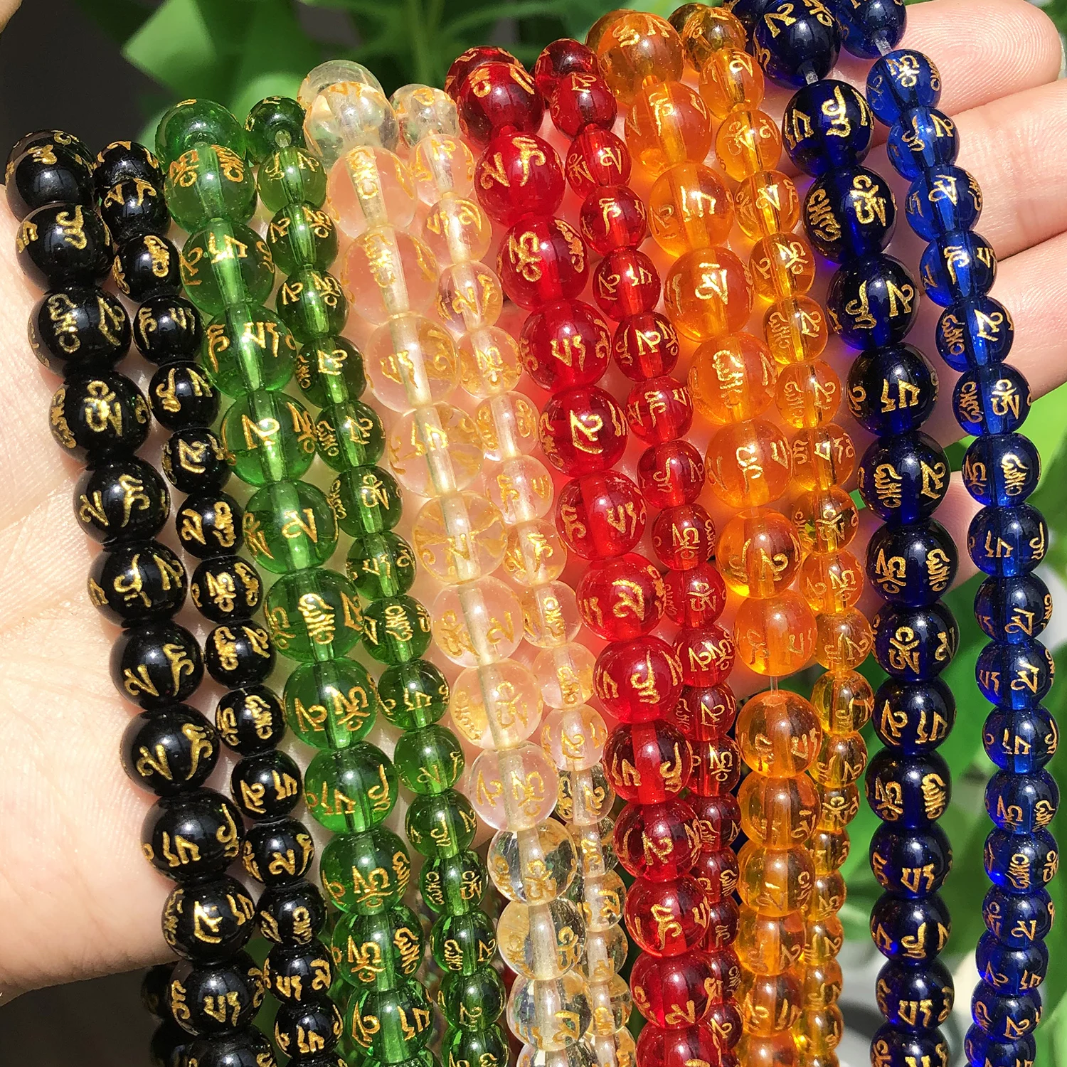 Six Word Mantra Prayer Buddha Beads Crystal Glass Lucky Amulet Round ...