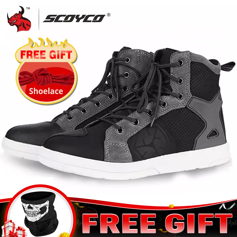 SCOYCO Motorcycle Boots Men Casual Shoes Microfiber Leather Moto ...