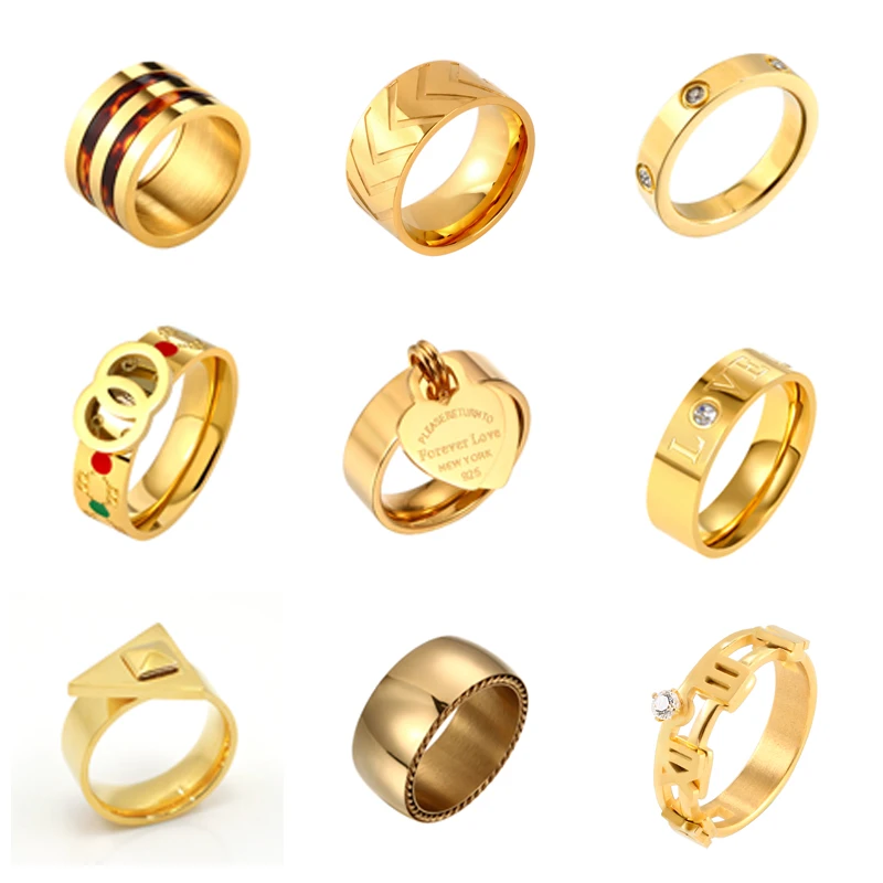 Trendy Stainless Steel Rings Gold/Rose/Silver Color Ring for Women Men ...