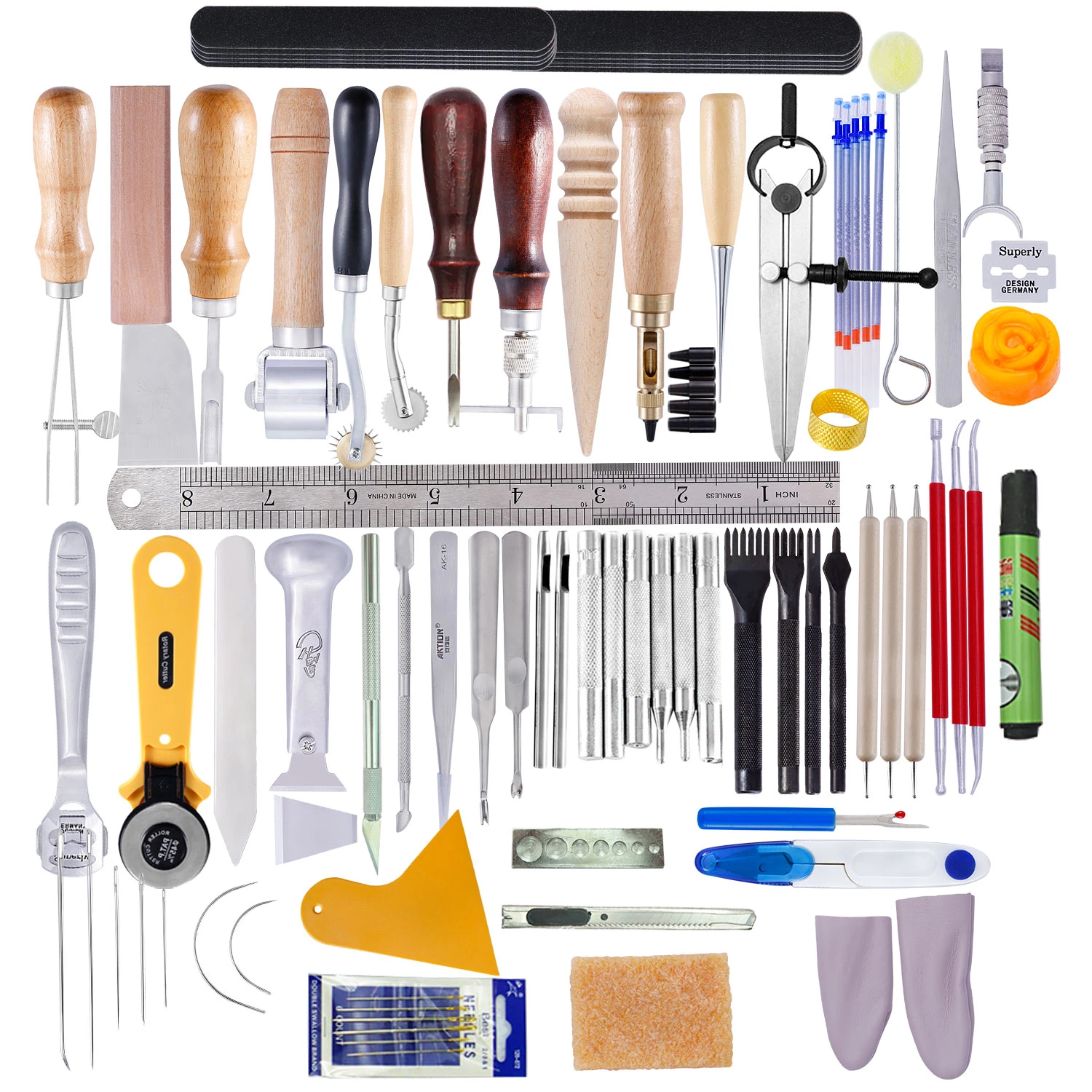 Leather Craft Punch Tools Set Kit Stitching Carving Working Sewing ...
