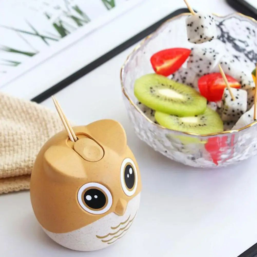 Wheat Straw Cartoon Owl Toothpick Holder Box Hand Press Automatic ...
