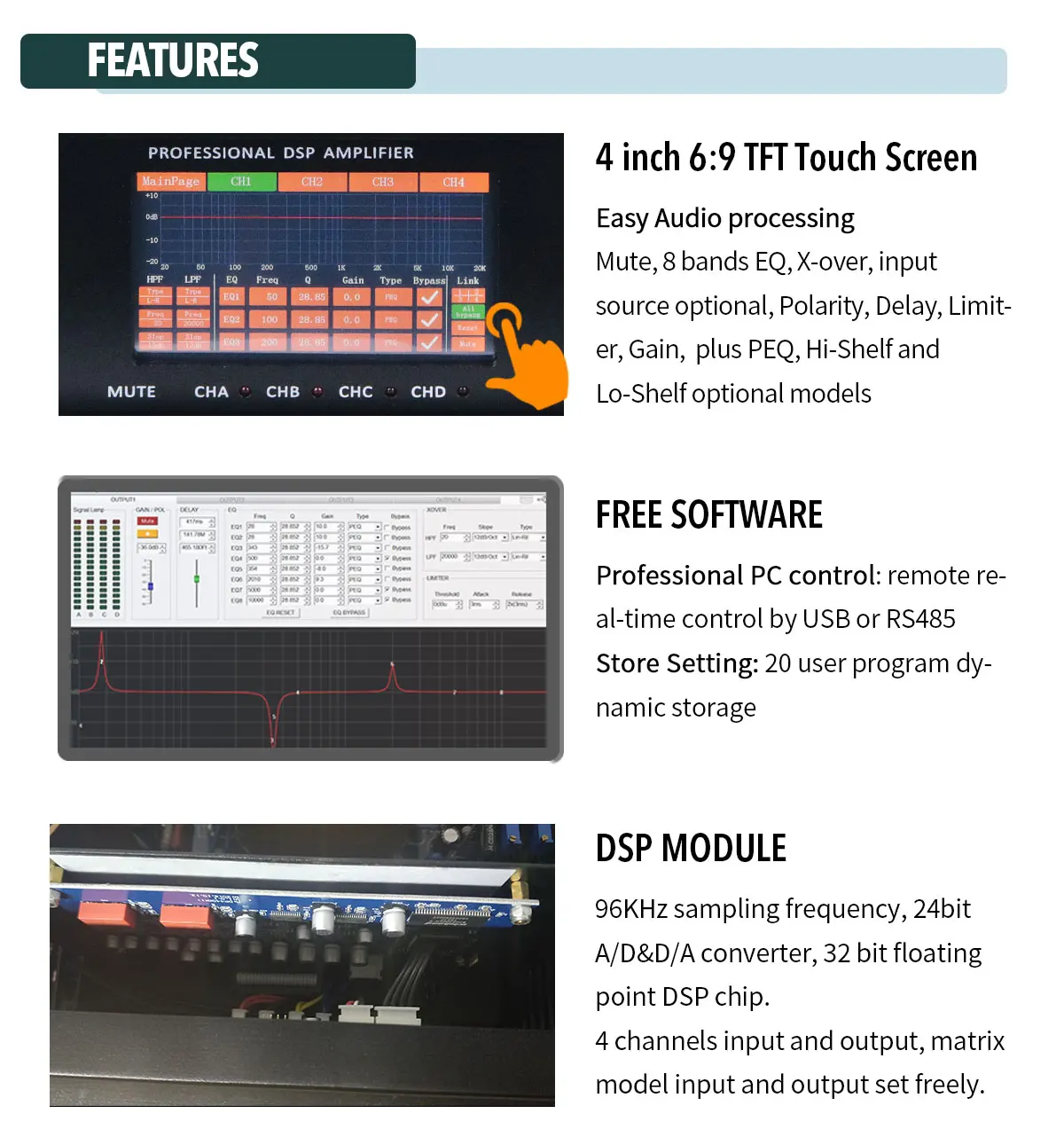 DSP10000Q Touch Screen DSP Professional Audio Power Amplifier Software ...