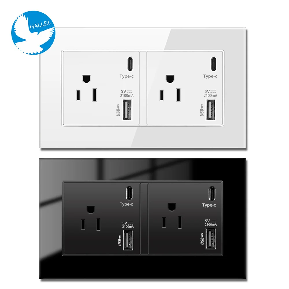 Double Frame US Electrical Socket with USB Type C 2.1A Fast Charging ...